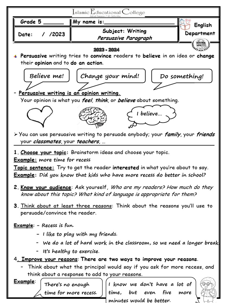 Persuasive Paragraph Handout | PDF