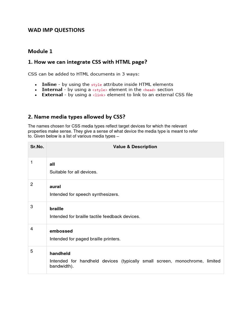 Wad Imp Questions | PDF