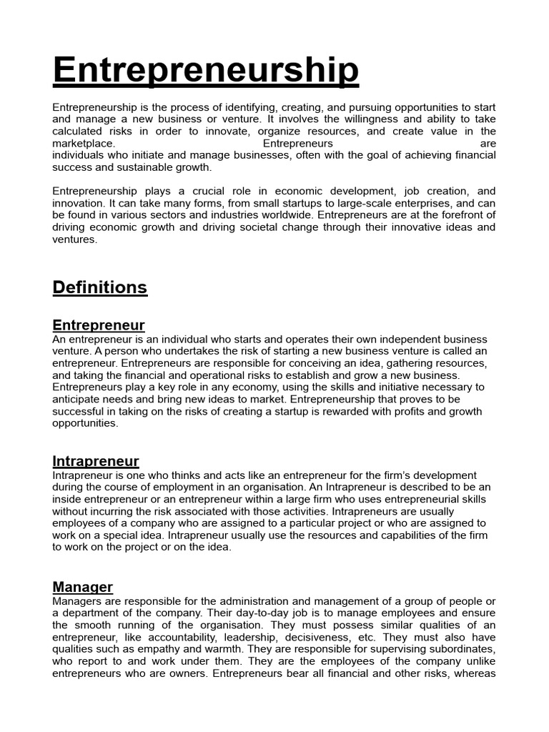 Entrepreneurship Module 1 | PDF | Entrepreneurship | Startup Company