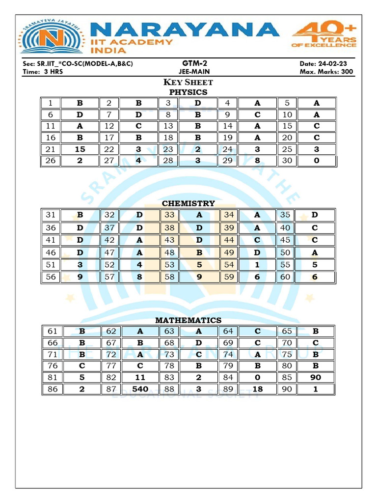 24.12.23 - SR - STAR CO-SC (MODEL-A, B&C) - Jee - Main - GTM-2 - KEY&SOL | PDF | Physical ...