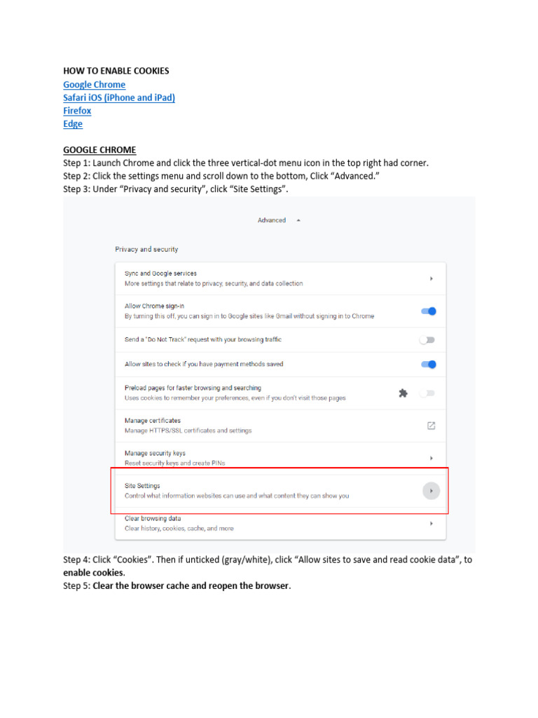 Enable Cookies in Popular Browsers | PDF | Computers
