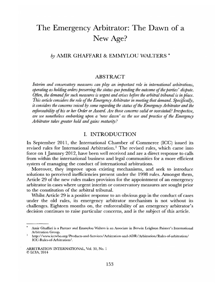 The Emergency Arbitrator - The Dawn of A New Age - (Arbitration ...
