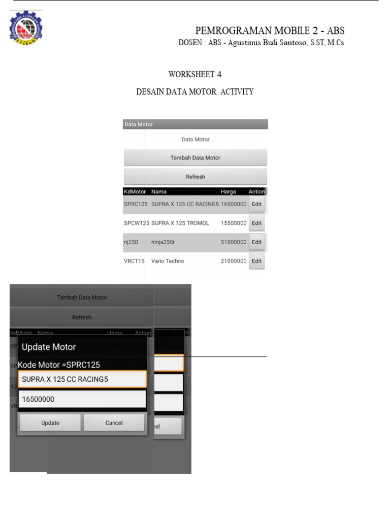 Worksheet 4 - Desain Data Motor Activity | PDF | Android (Operating System) | Software