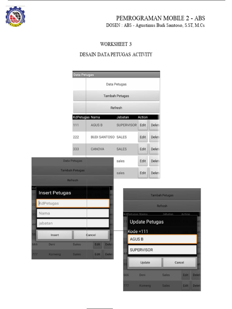 Worksheet 3 - Desain Data Petugas Activity | PDF | Computers
