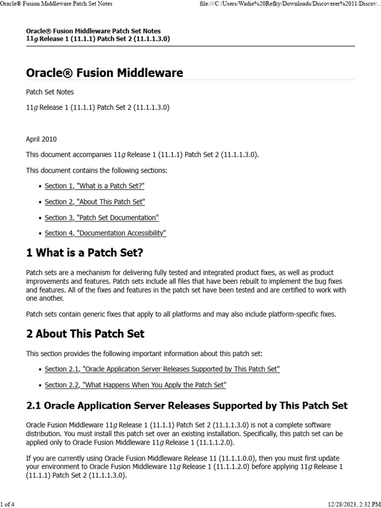 Oracle® Fusion Middleware Patch Set Notes Pdf Oracle Corporation Accessibility