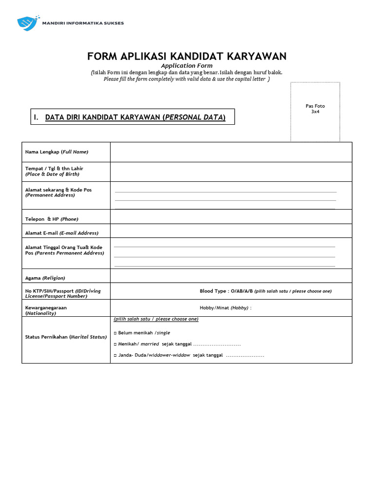 Form Aplikasi Pelamar Kerja | PDF