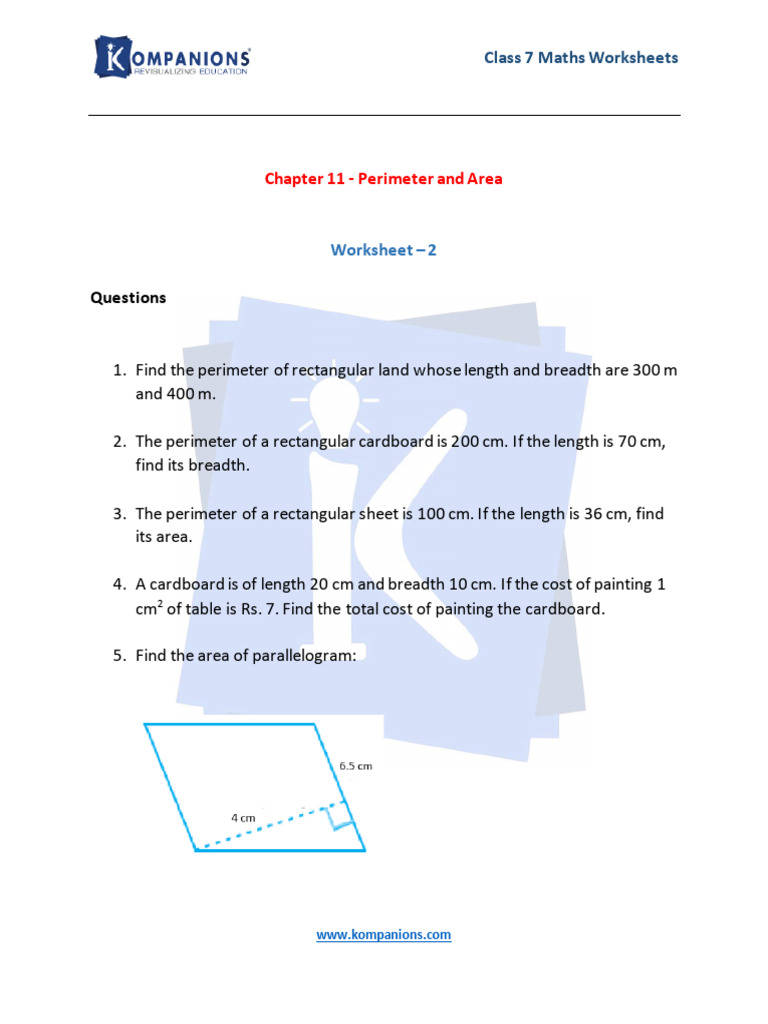 Class 7 Maths Chapter 11 Perimeter and Area | PDF