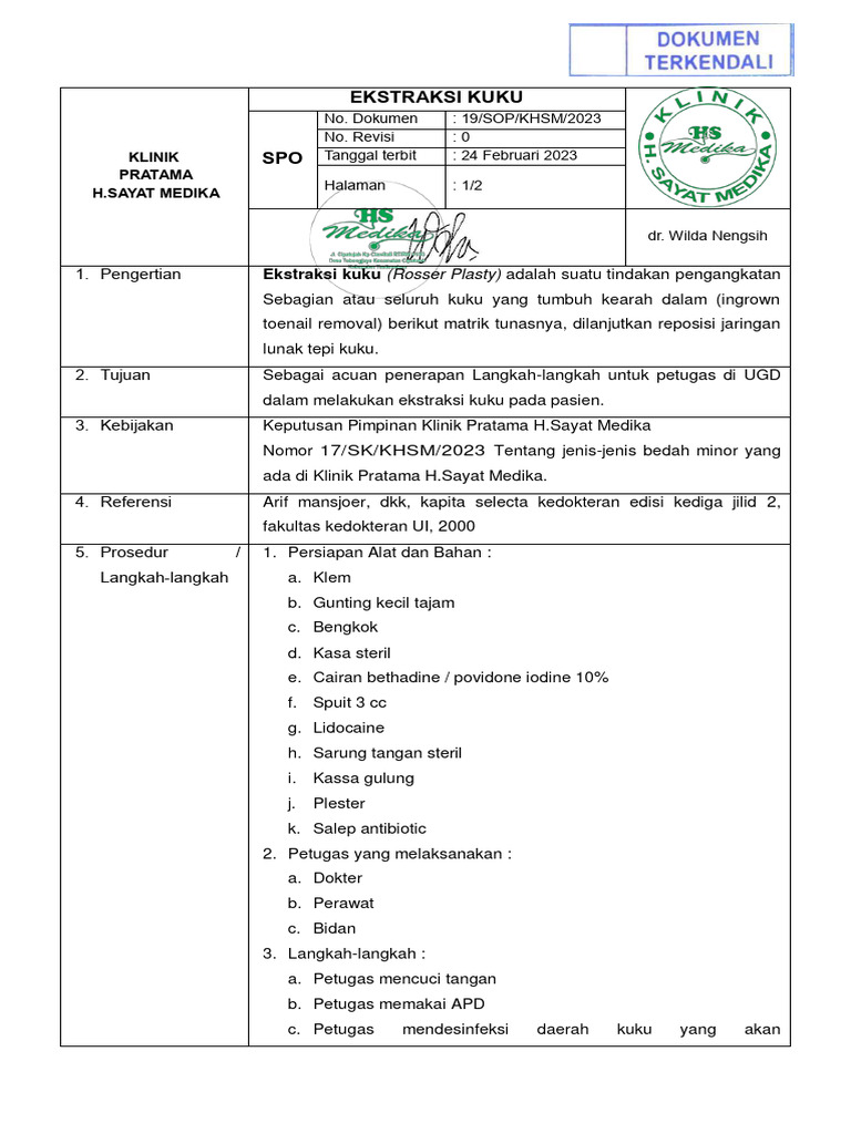 Sop Ekstraksi Kuku | PDF