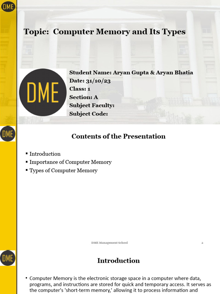 Topic: Computer Memory and Its Types | PDF | Computer Data Storage | Random Access Memory