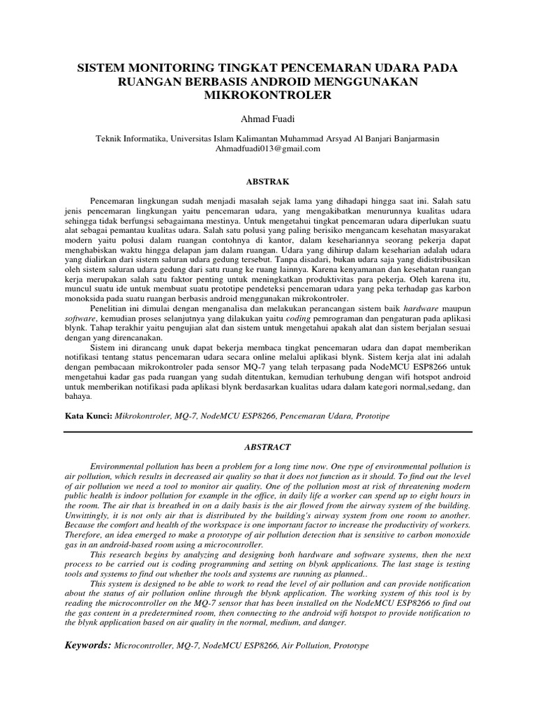 Sistem Monitoring Tingkat Pencemaran Udara Pada Ruangan Berbasis Android Menggunakan ...