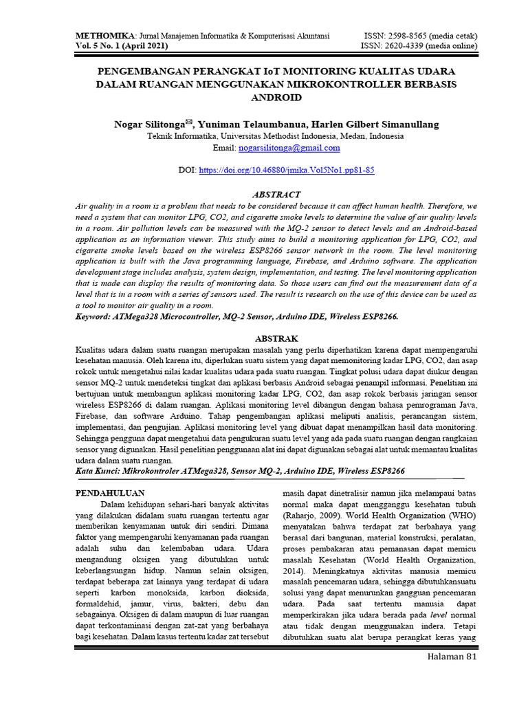 Pengembangan Perangkat Iot Monitoring Kualitas Udara Dalam Ruangan ...