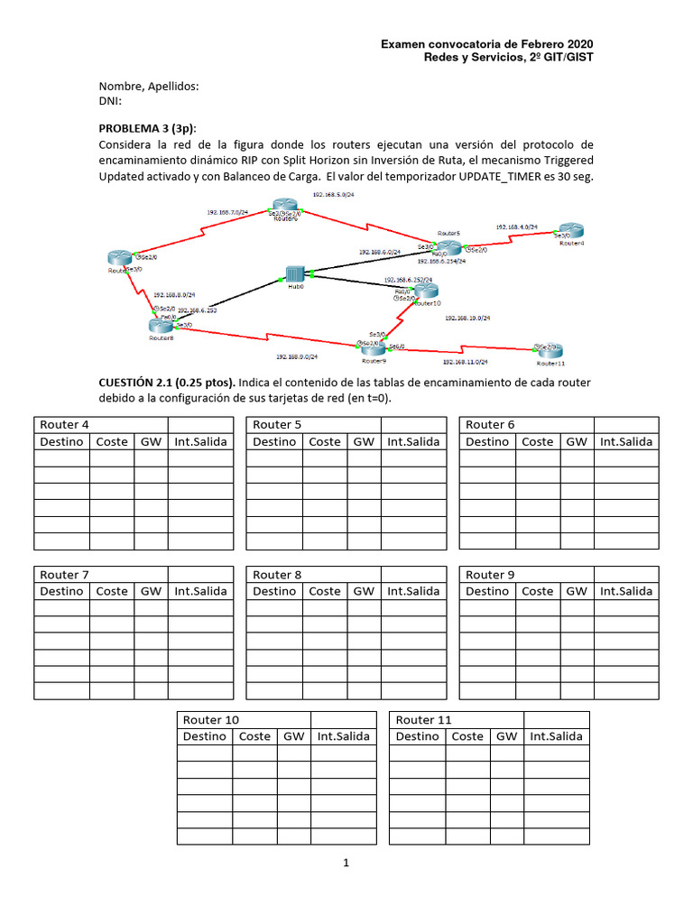 RyS Febrero20 Prob3 Sinsolucion | PDF | Enrutador (Computación) | Estándares de internet