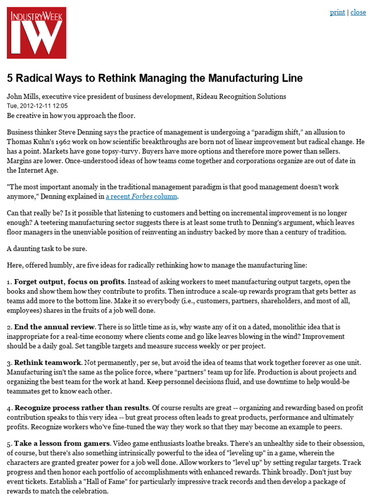 5 Radical Ways To Rethink Managing The Manufacturing Line | PDF