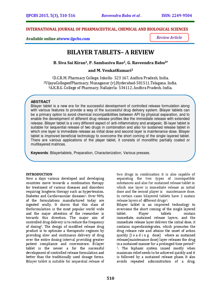 Bilayer Tablets: Design and Benefits | PDF | Tablet (Pharmacy) | Pharmacy