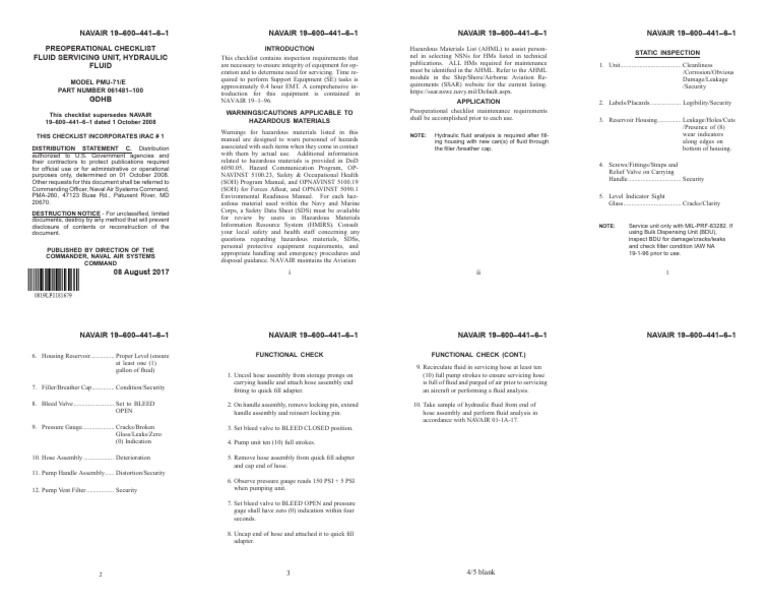 Hydraulic Fluid Servicing Checklist | PDF