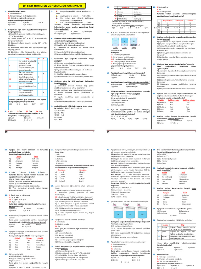 Sınıf Homojen Ve Heterojen karışımlar-NŞ | PDF