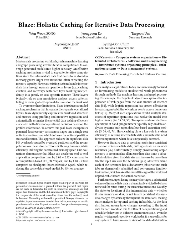 Blaze: Holistic Caching For Iterative Data Processing | PDF