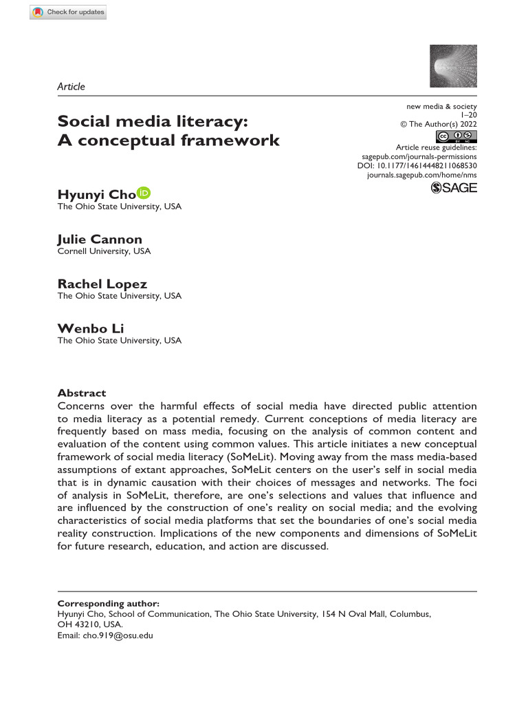Cho Et Al 2022 Social Media Literacy A Conceptual Framework | PDF | Popular Culture & Media ...