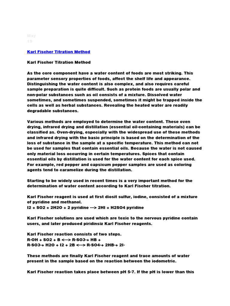 Karl Fischer Titration Methods | PDF