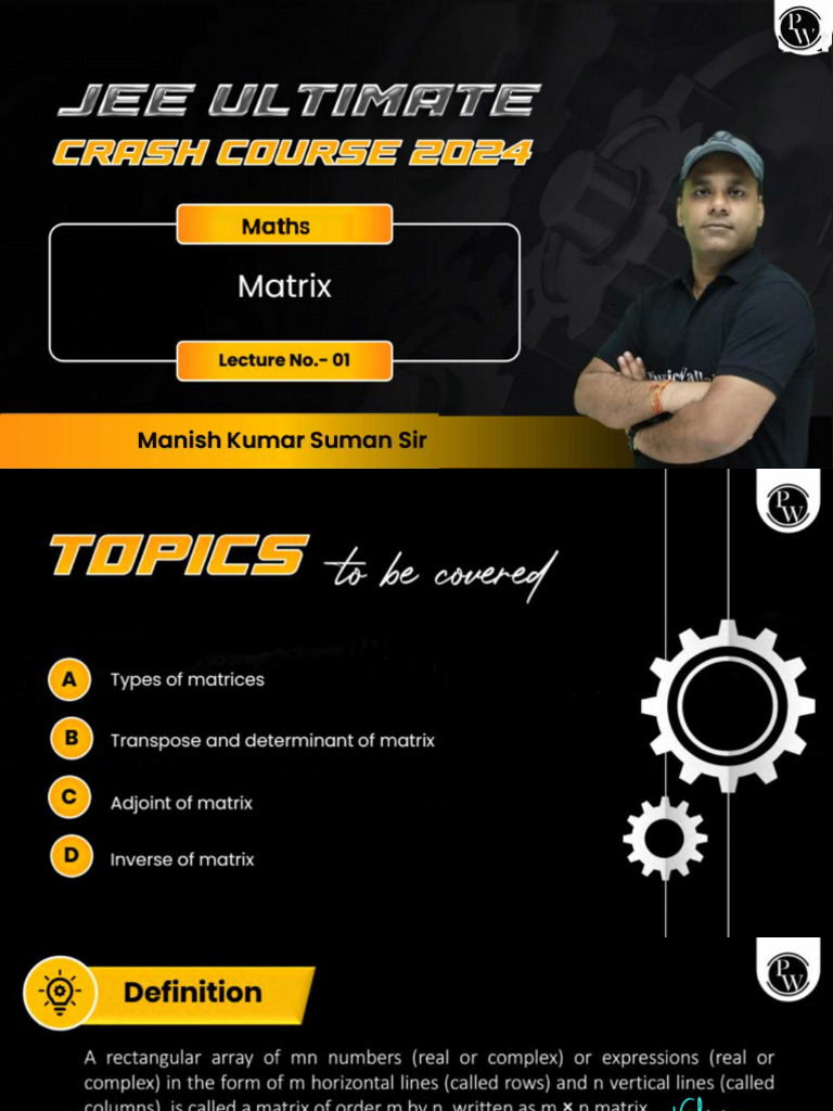 Matrix 01 - Class Notes - JEE Ultimate Crash Course 2024 | PDF