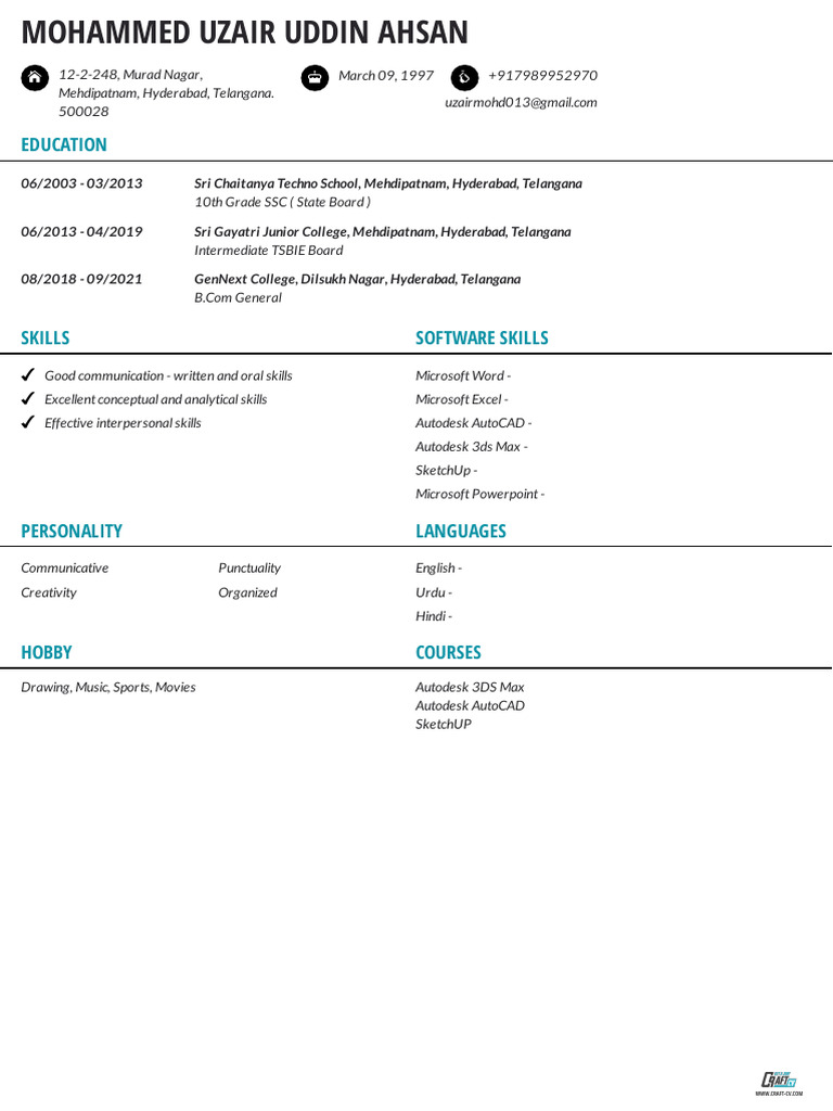 Mohammed Uzair Uddin Ahsan - CV | PDF