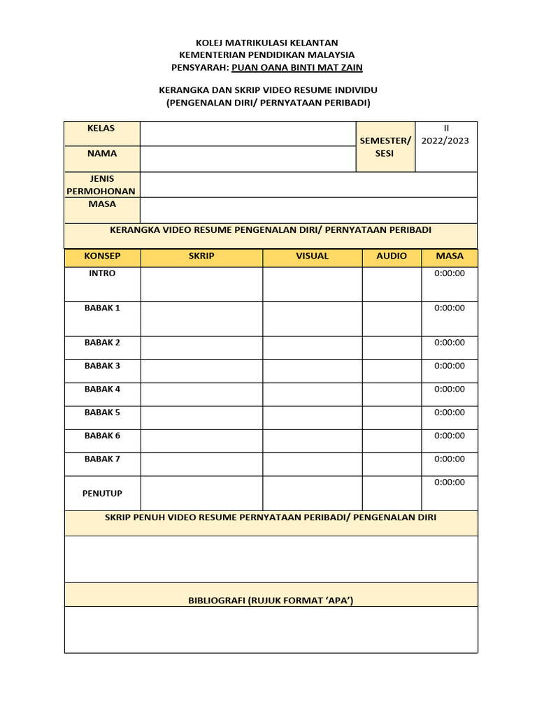 Borang Kerangka Dan Skrip Individu | PDF