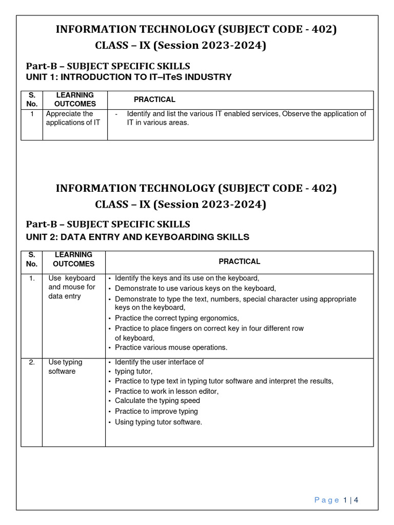 402 IT Syllabus IX (Practical) | PDF | Computer Keyboard | Spreadsheet