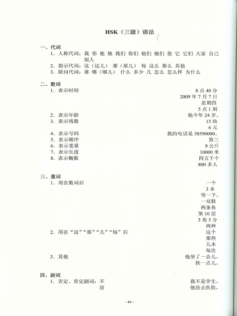 HSK 3 Grammar Points List | PDF