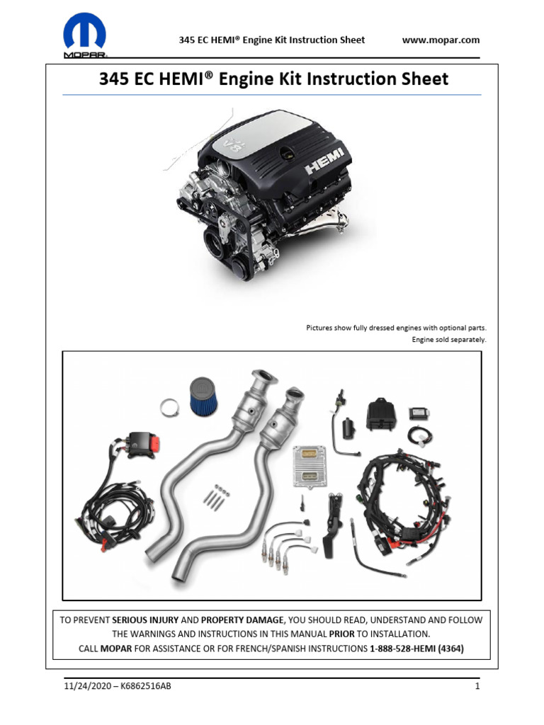 345 EC HEMI® Engine Kit Instruction Sheet | PDF