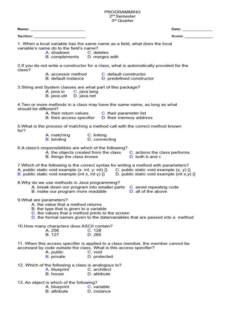 Q3 Exam Reviewer A | Download Free PDF | Method (Computer Programming) | Class (Computer ...