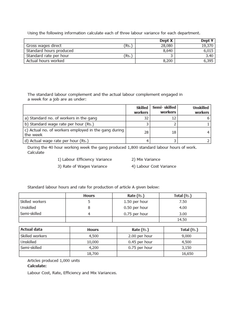 Using The Following Information Calculate Each of Three Labour Variance ...