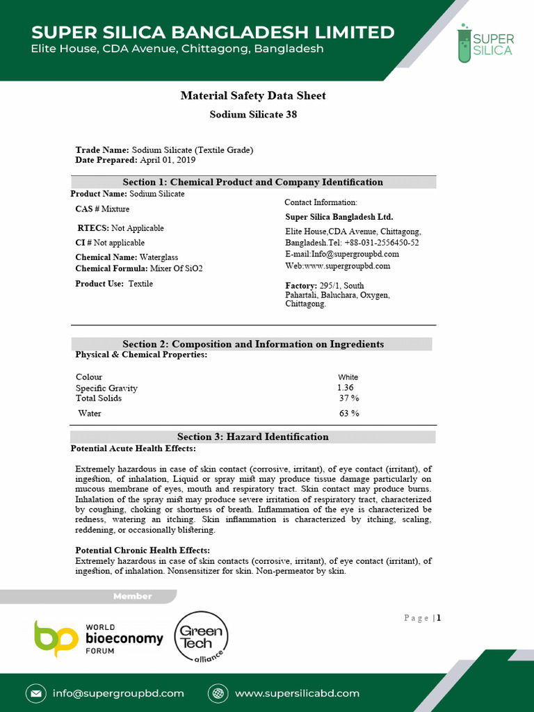 MSDS - Textile Grade-1 | PDF | Water | Toxicity