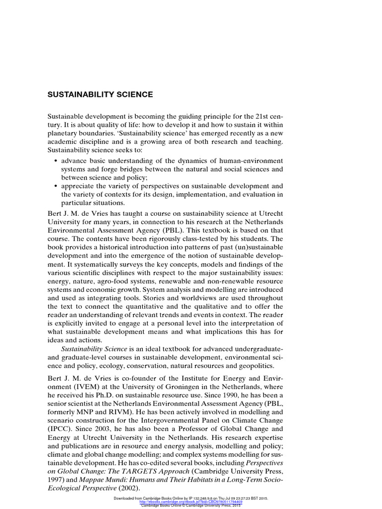 De Vries - 2015 - Sustainability Science | PDF | Sustainability | Science