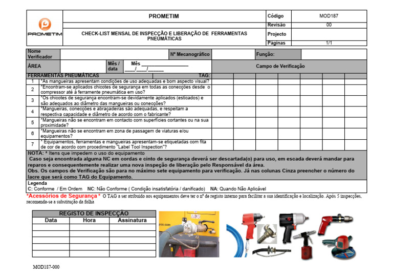 MOD187-000 - Check-List - Ferramentas Pneumáticas | PDF