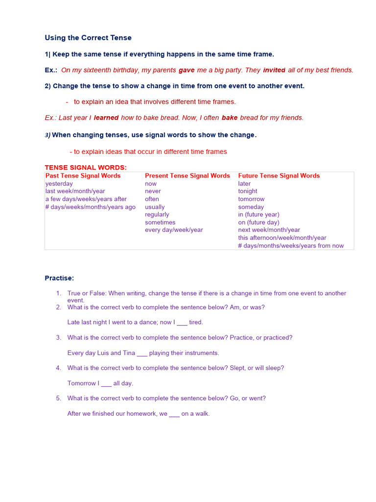 Using The Correct Tense | PDF | Grammatical Tense | Verb