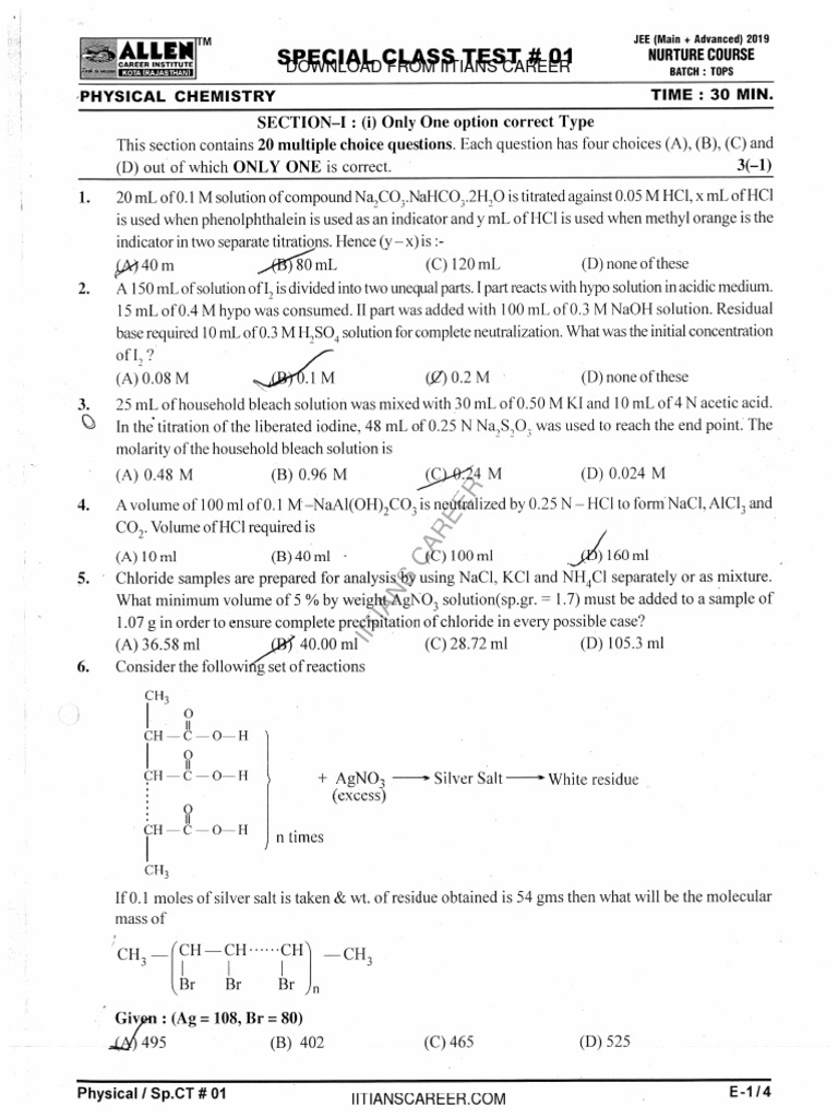 Allen Class Test For Class Xi PC | PDF | Business