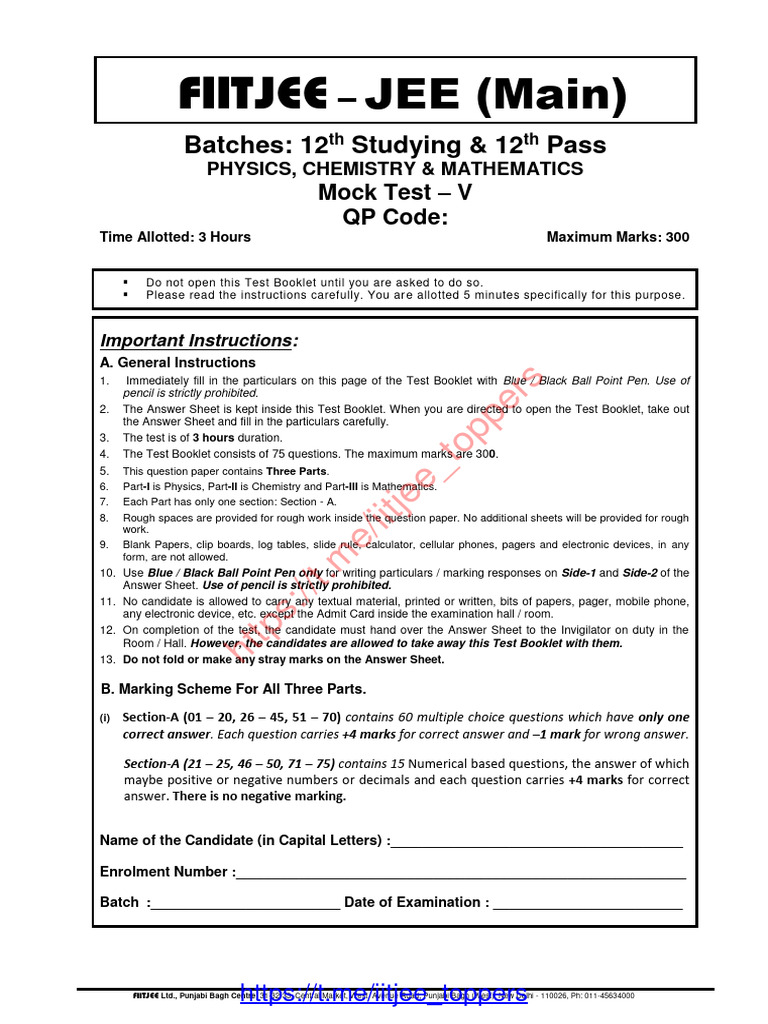 Fiitjee Jee Main 2020 Mock Test-5 | PDF | Catalysis | Rotation Around A ...