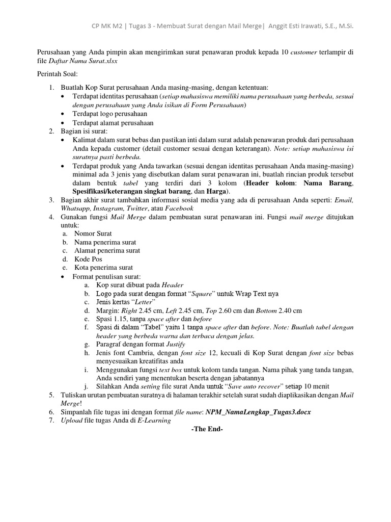 CP MK M2 Tugas 3 - Membuat Surat Bisnis | PDF