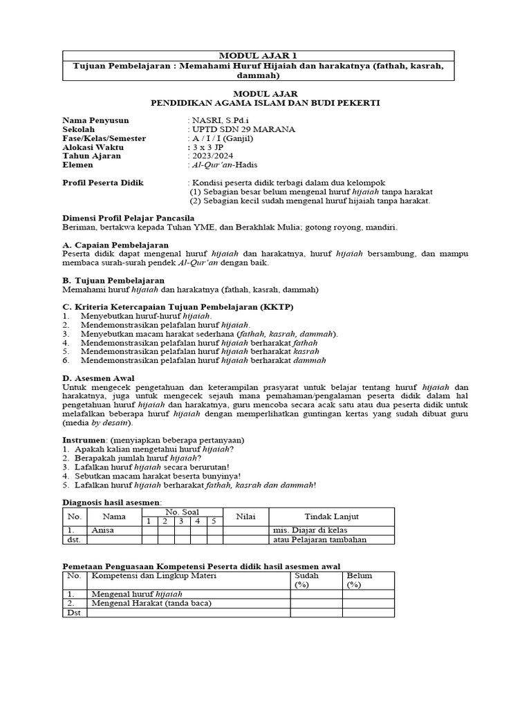 Modul Ajar 1 Paibp Km Kelas 1 Pdf
