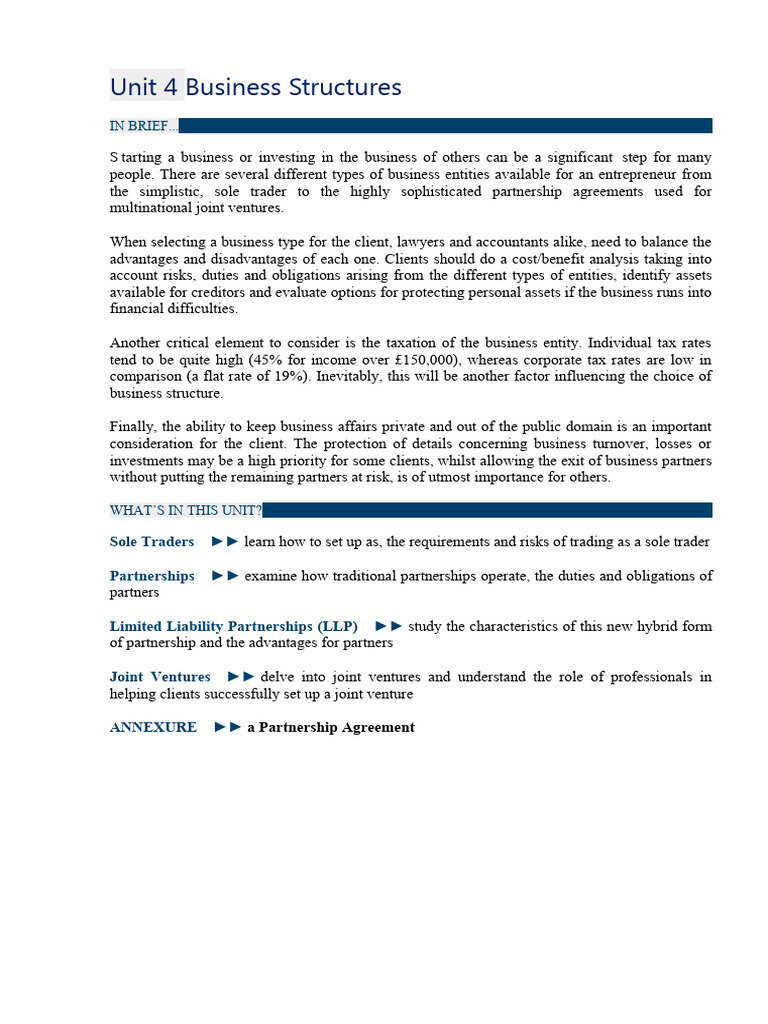 Unit 4 - Business Structures | PDF