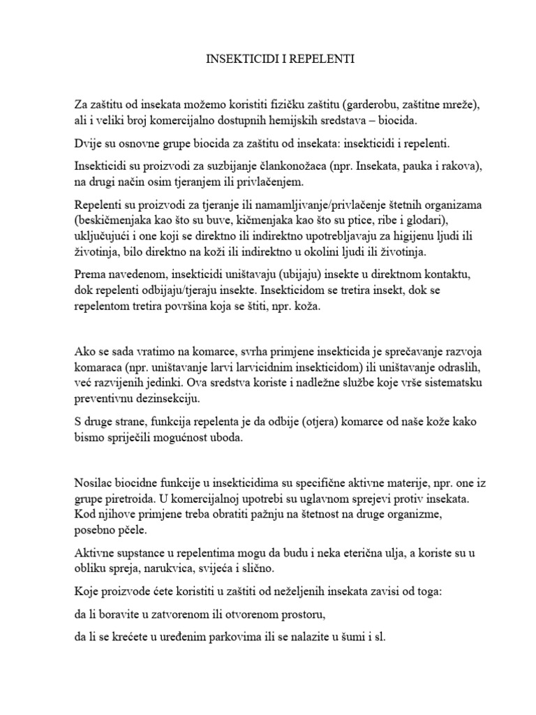 Insekticidi I Repelenti | PDF