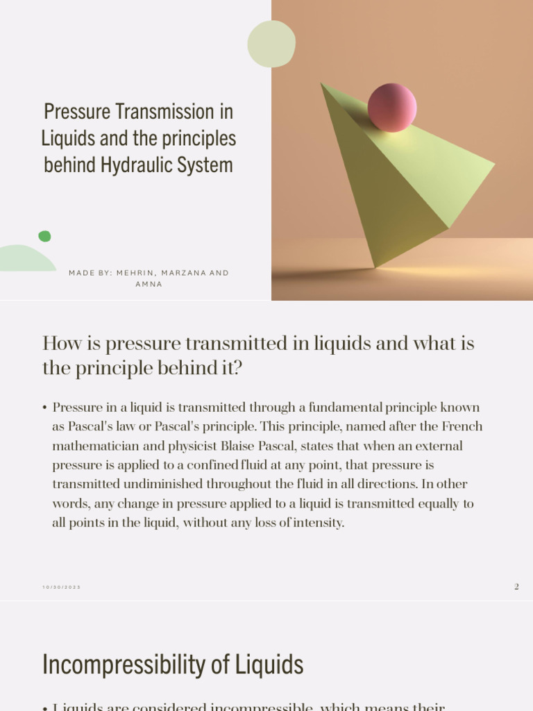 Pressure Transmission in Liquids and The Principles Behind Hydraulic ...