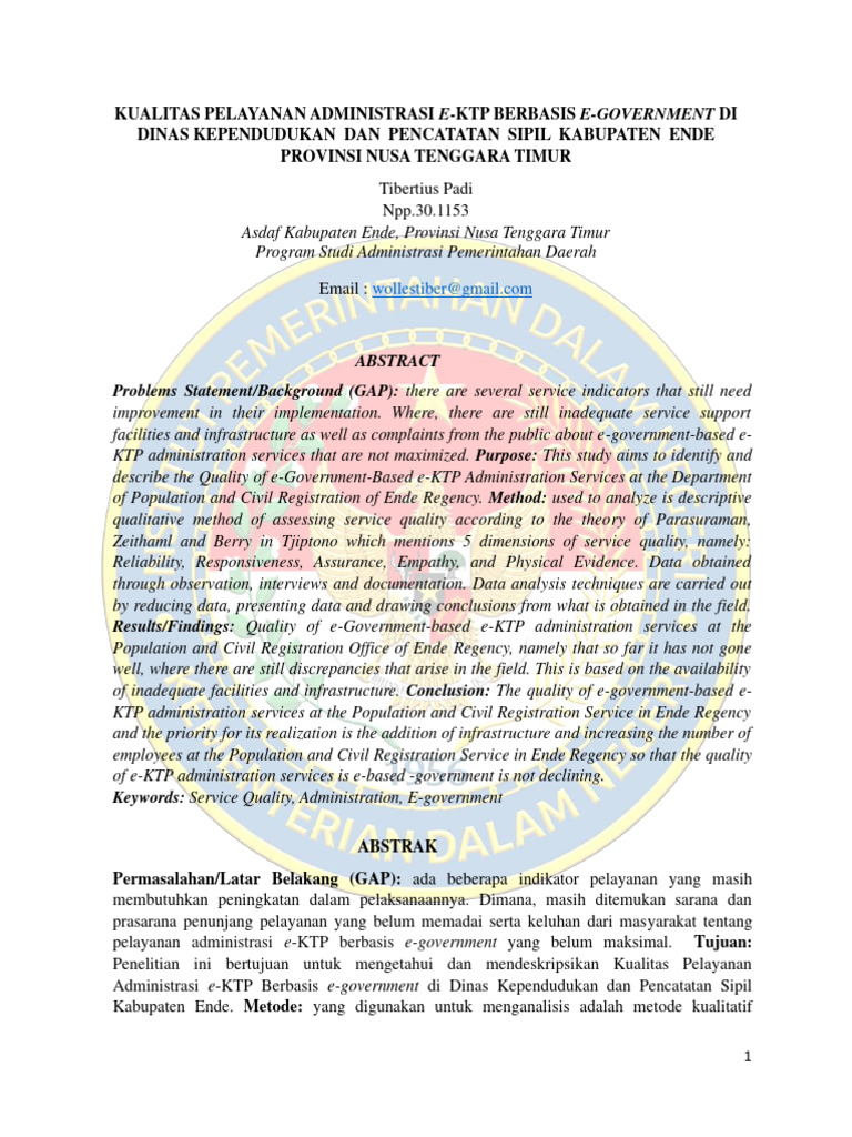 Kualitas Pelayanan Administrasi E-Ktp Berbasis E-Government Di Dinas ...