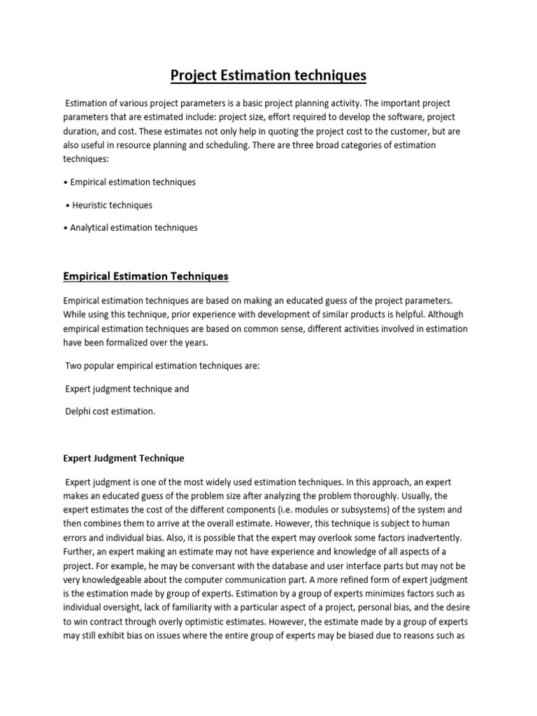 Project Estimation Techniques | PDF | Estimator | Expert