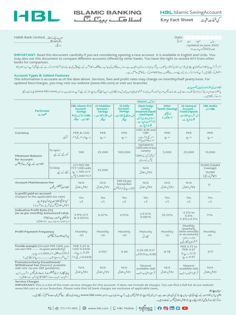 HBL Account Features and Profit Rates | PDF | Debit Card | Banks