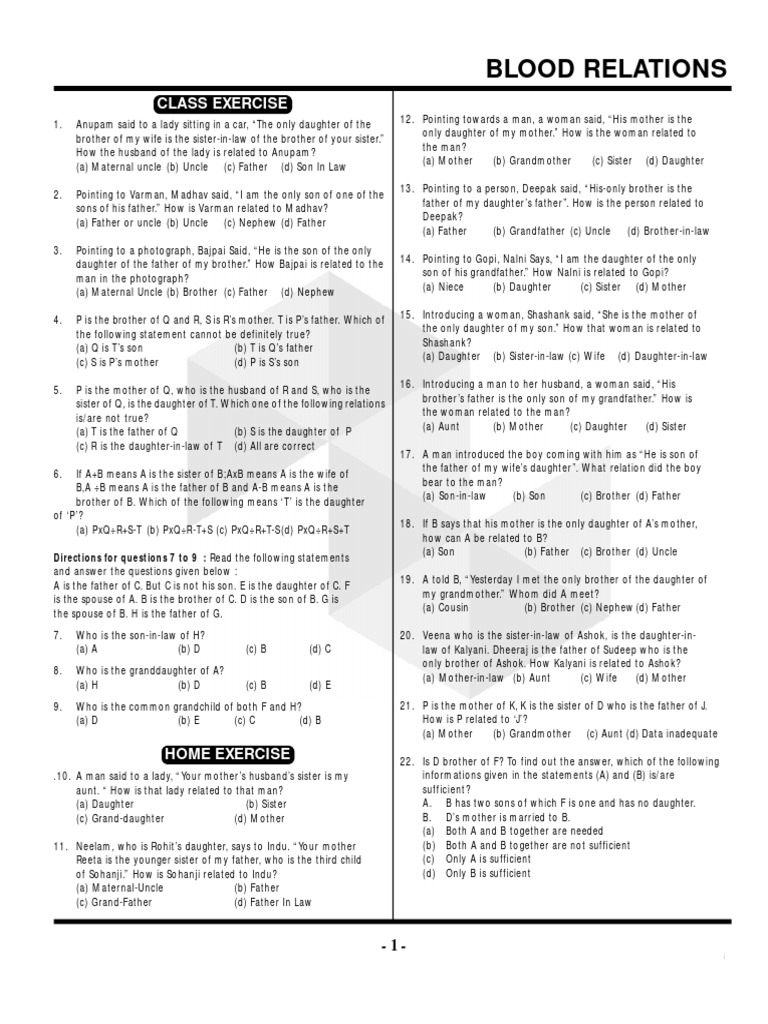Understanding Blood Relations and Logic | PDF | Family | Social ...
