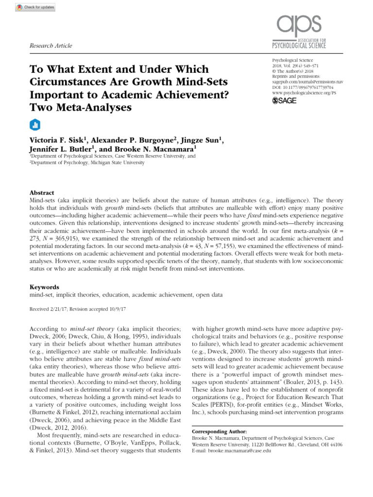 Growth Mindset Meta-Analysis Insights | PDF | Meta Analysis | Mindset