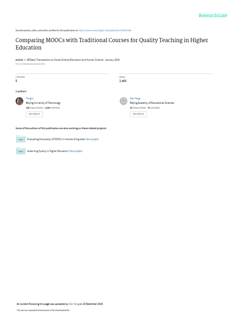Comparing MOOCs With Traditional Courses For Quali | PDF | Massive Open ...
