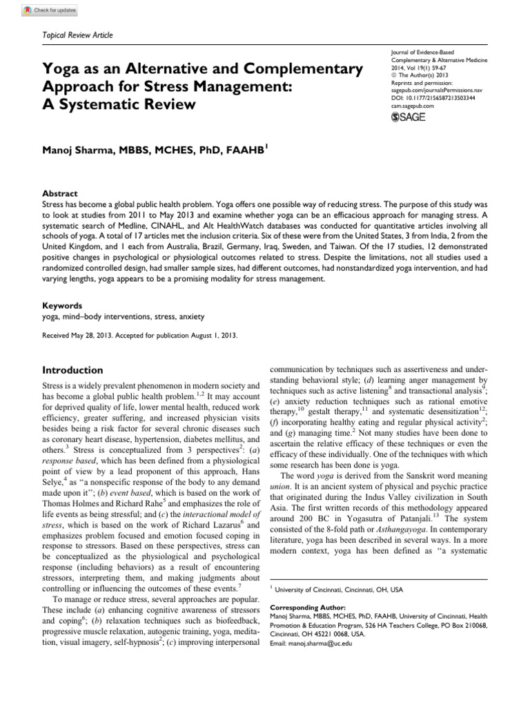 Yoga As An Alternative and Complementary Approach For Stress Management ...