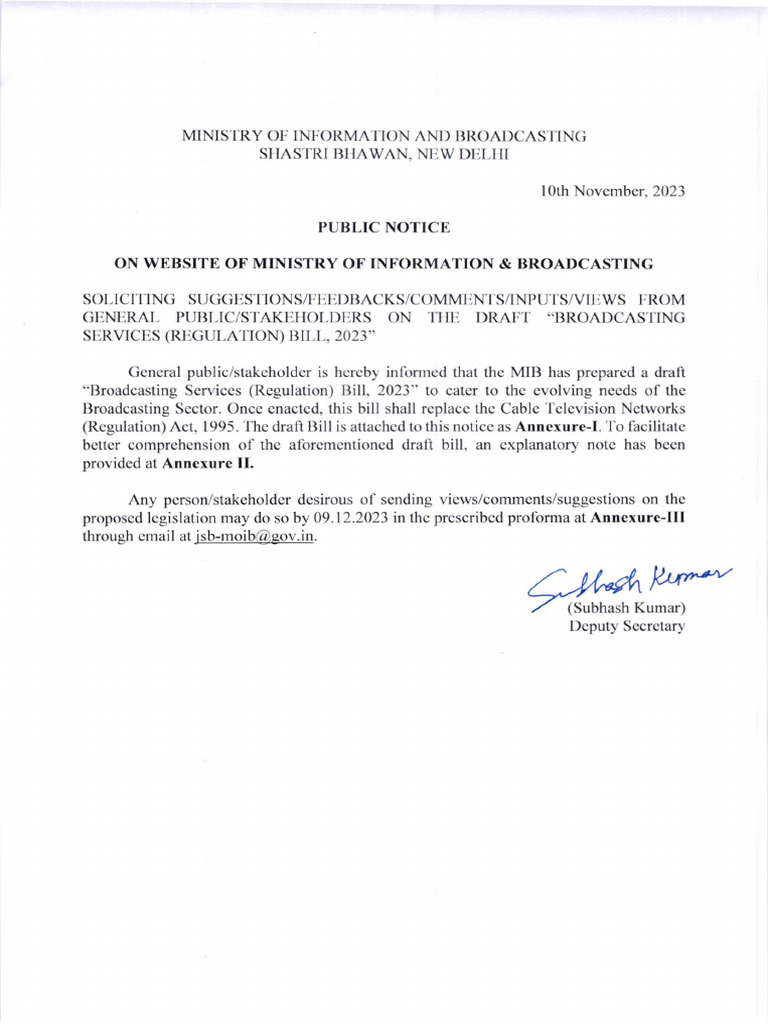 Public Notice: Broadcasting Bill Feedback | PDF | Broadcasting ...